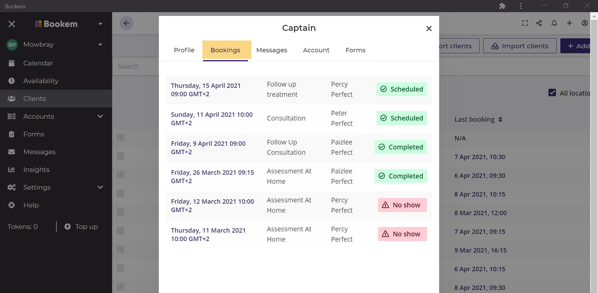 Bookem | How do I see Client booking history?