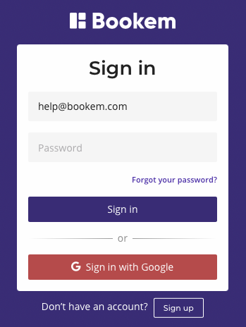 Bookem | Creating a new business in Bookem with a pre-existing account